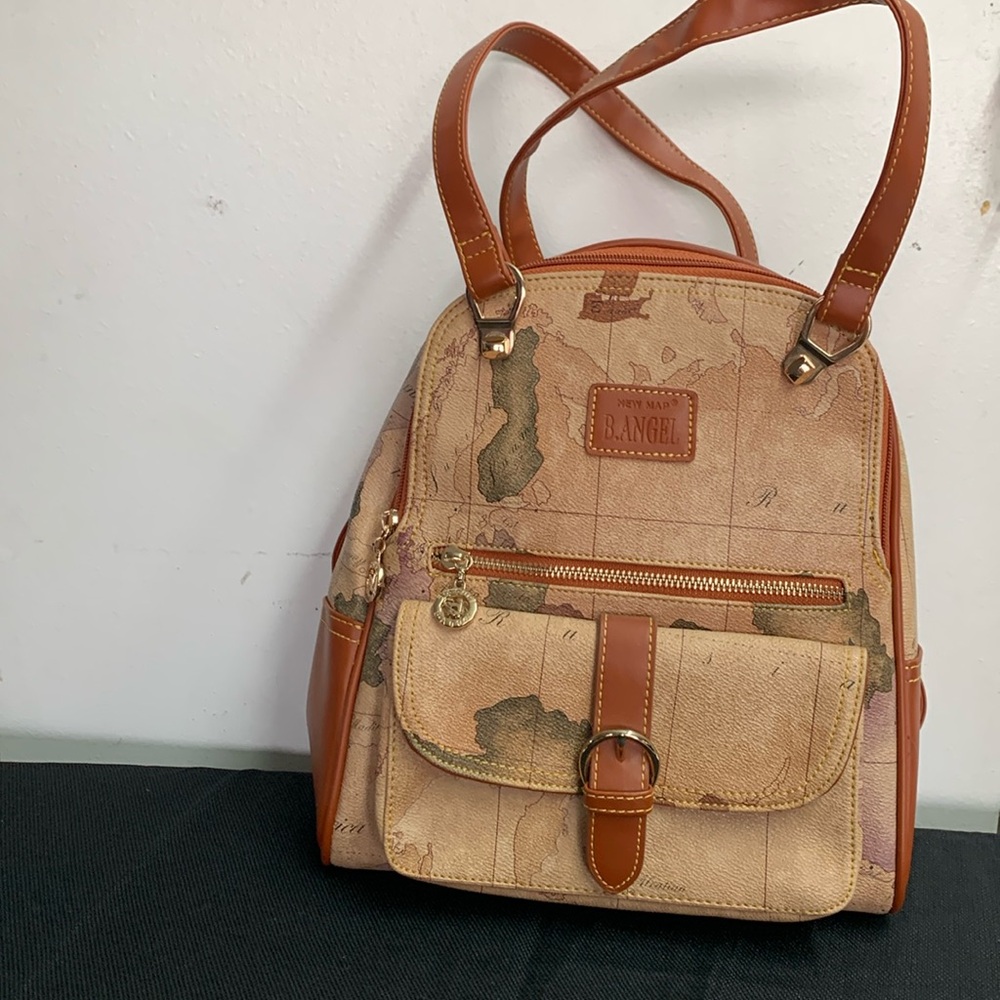 B. Angel Vintage World Map Backpack Faux Leather - Gem